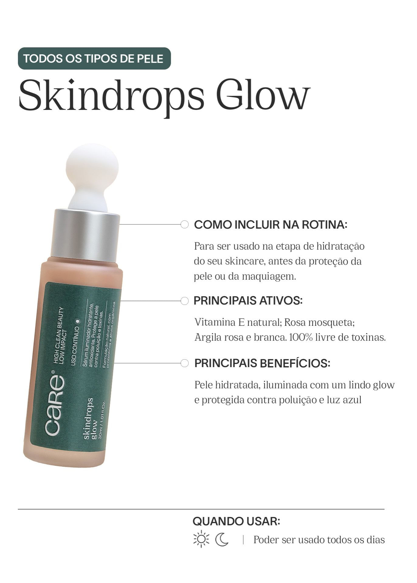 Sérum Facial Hidratante Glow Rosa Care 30ml | TFC Market - Track&Field